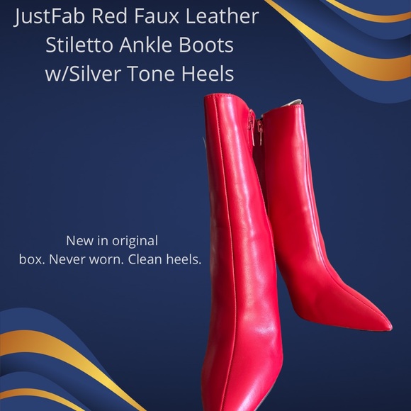JustFab | Shoes | Justfab Red Stiletto Ankle Boots With Silver Accents ...